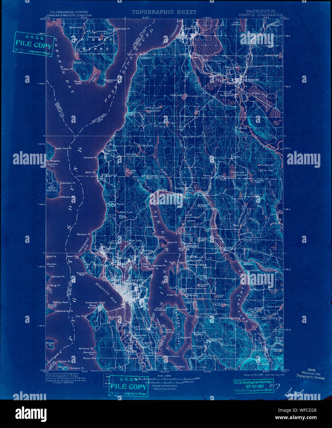 USGS Topo Map Washington State WA Seattle 243632 1897 125000 Inverted ...