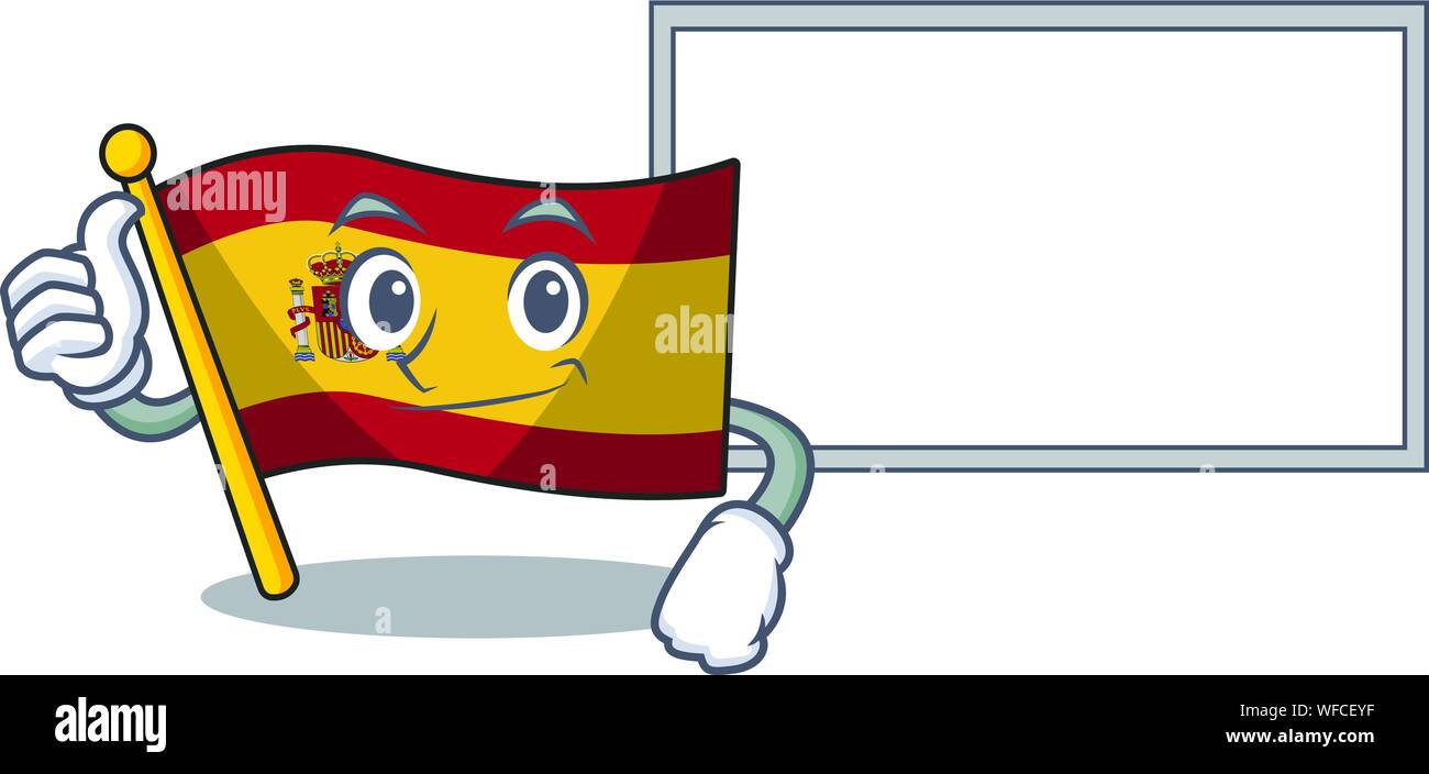 Thumbs up with board character spain flags formed with cartoons Stock ...