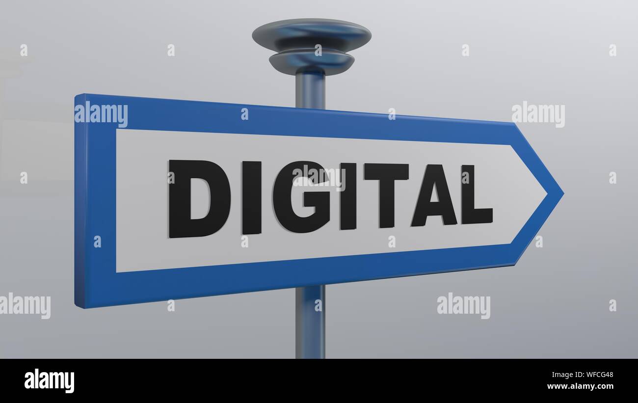 DIGITAL blue arrow street sign - 3D rendering illustration Stock Photo ...