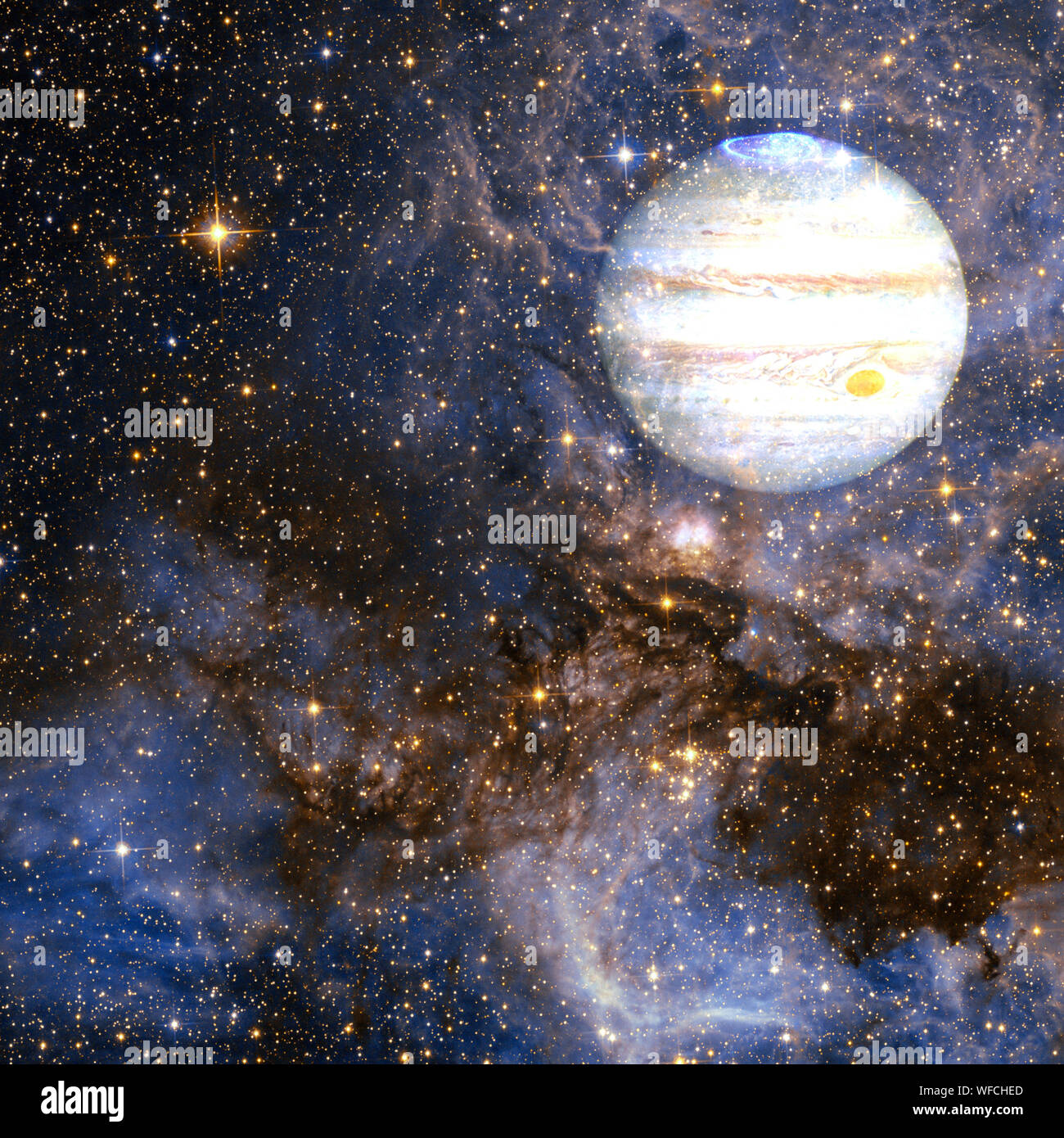 Planet Jupiter in the colorful starry universe. Elements of this image ...