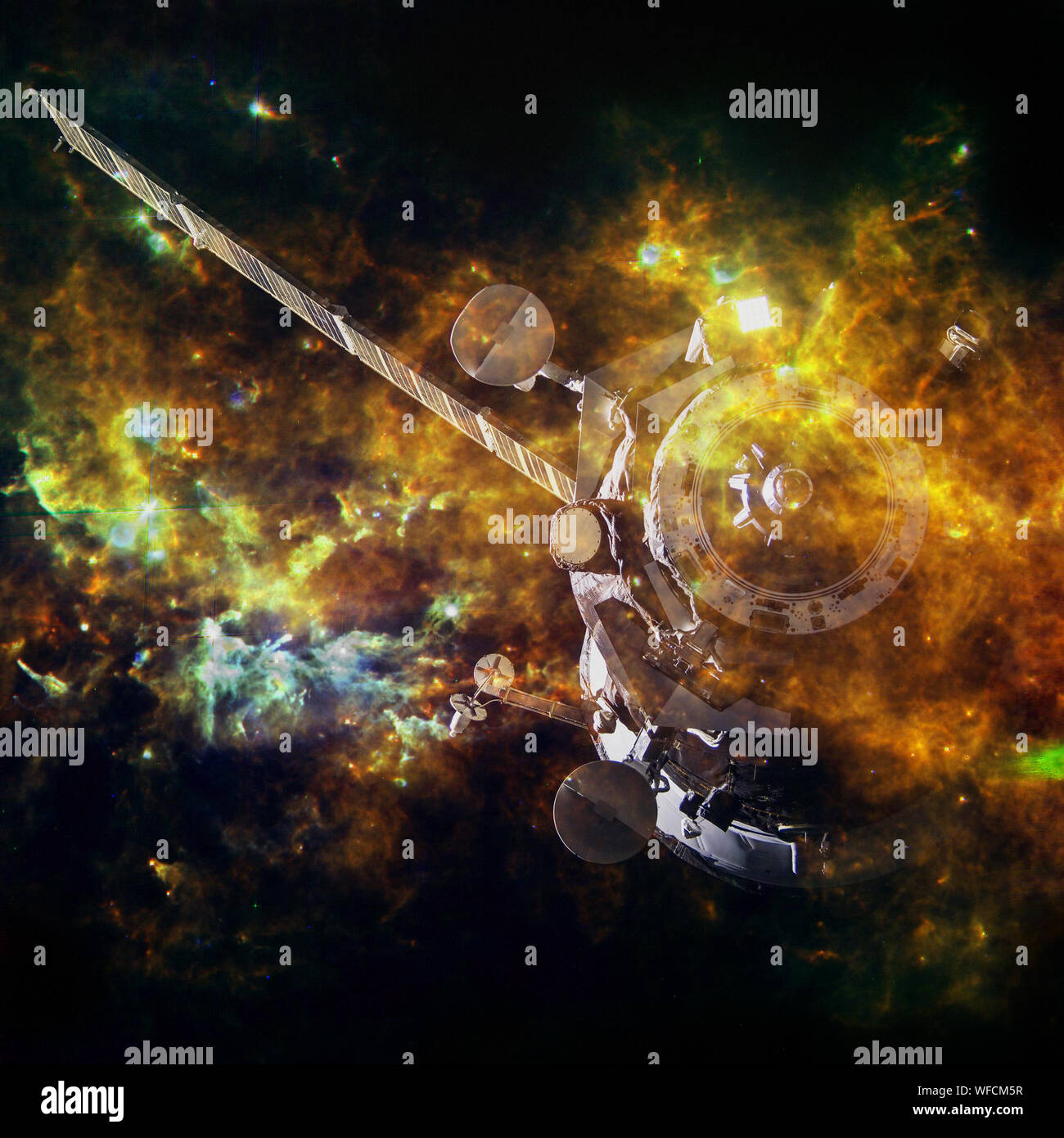 Space shuttle. Infinite space background with nebulas and stars ...