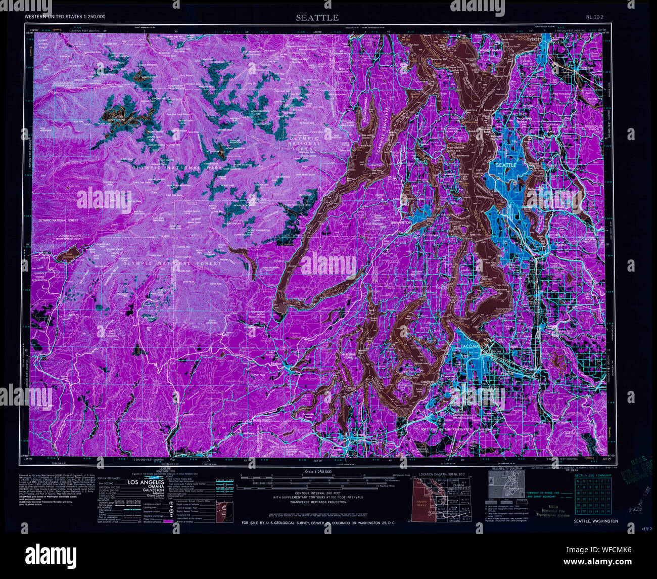 USGS Topo Map Washington State WA Seattle 243644 1962 250000 Inverted ...