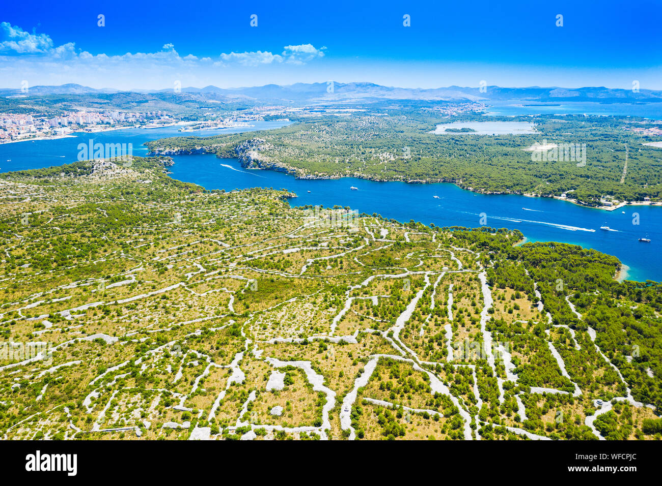 Croatian Adriatic coast, beautiful landscape in Sibenik channel, old ...