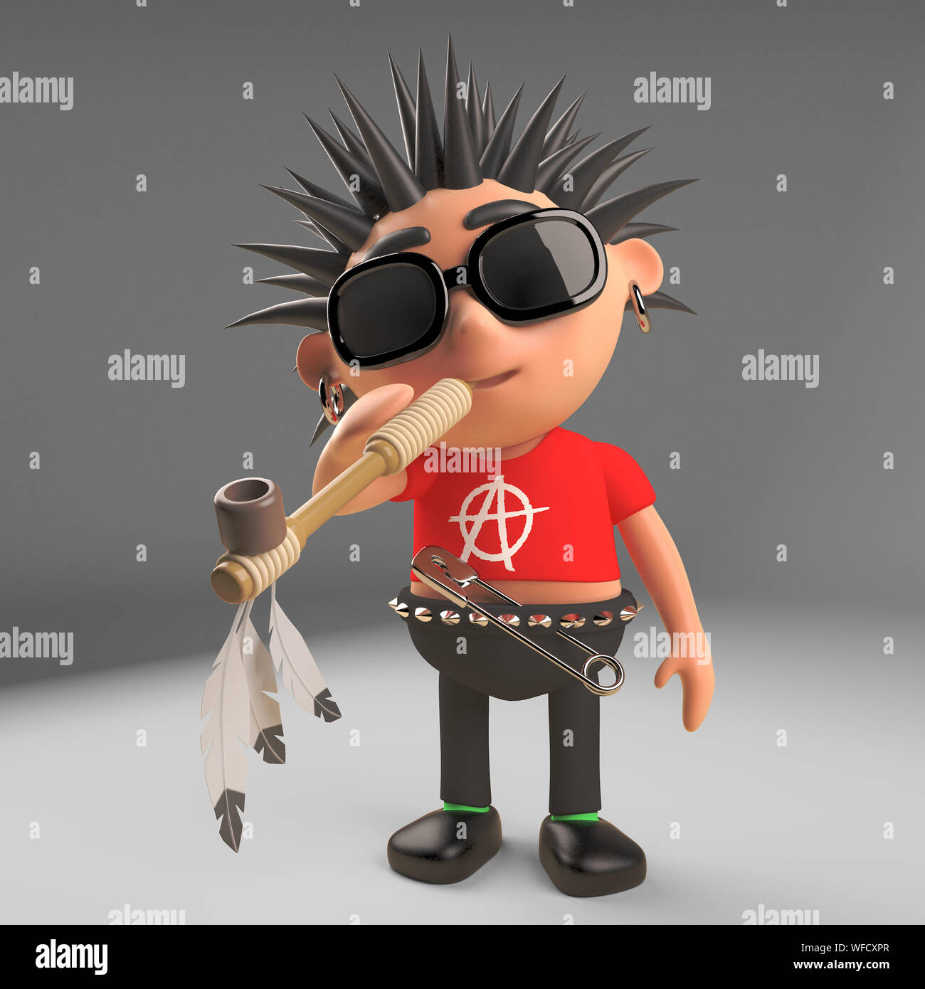 Adventurous punk rock character smokes a Native American Indian peace ...
