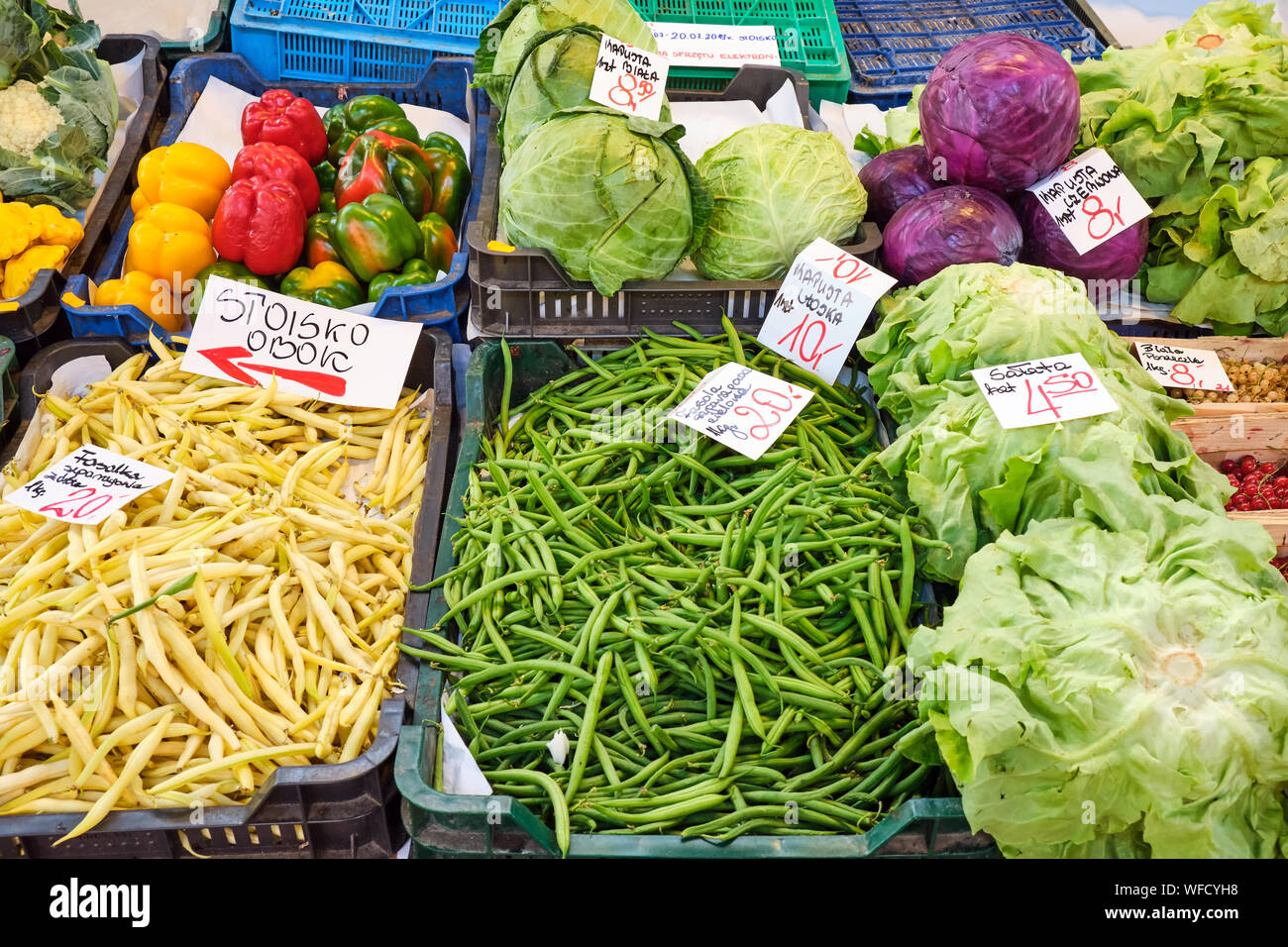 Peas and salad for sale at a market Stock Photo - Alamy