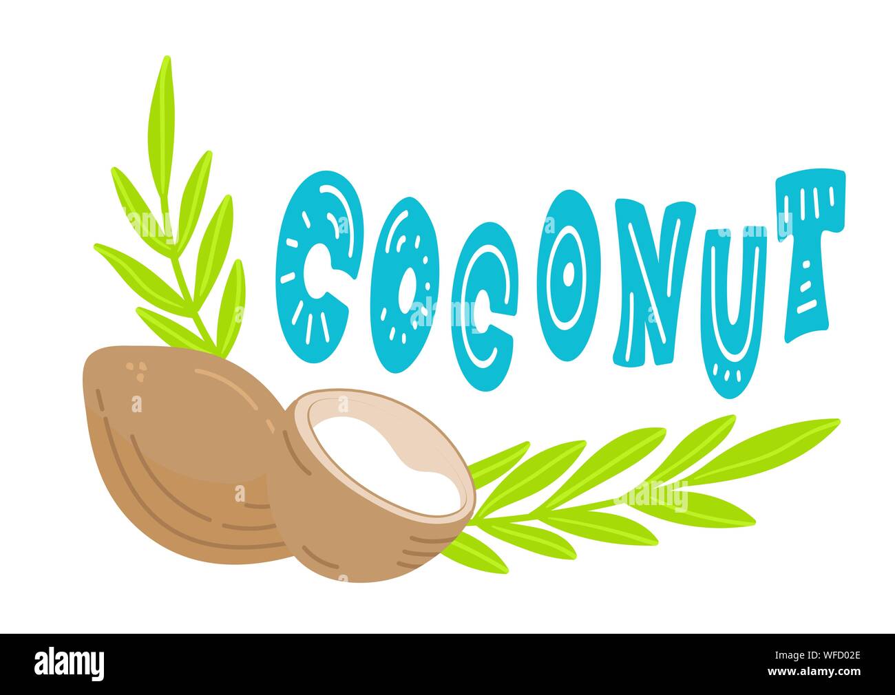 Coconut milk hand drawn lettering. Glass with milk and milk splash ...