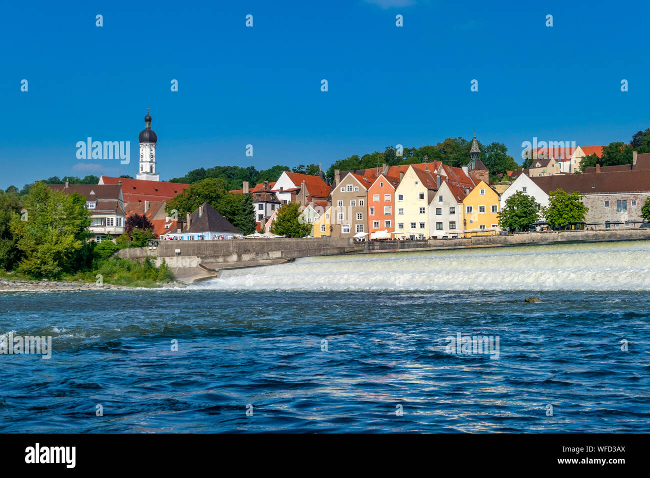 Lech weir and the historic centre of landsberg am lech hi-res stock ...