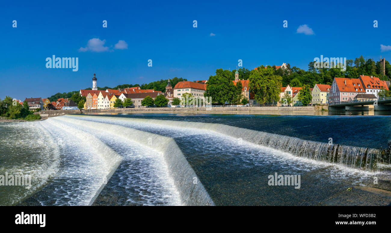 Lech weir and the historic centre of landsberg am lech hi-res stock ...