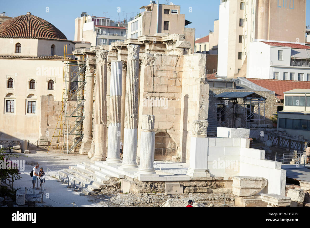 Hadrian library at Athens Greece and Athens city on background Stock ...