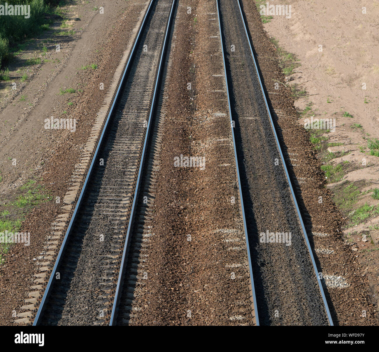 long railroad tracks, close up. top view Stock Photo - Alamy