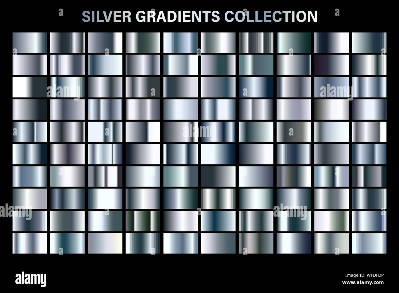 Silver glossy gradient, metal foil texture. Color swatch set ...