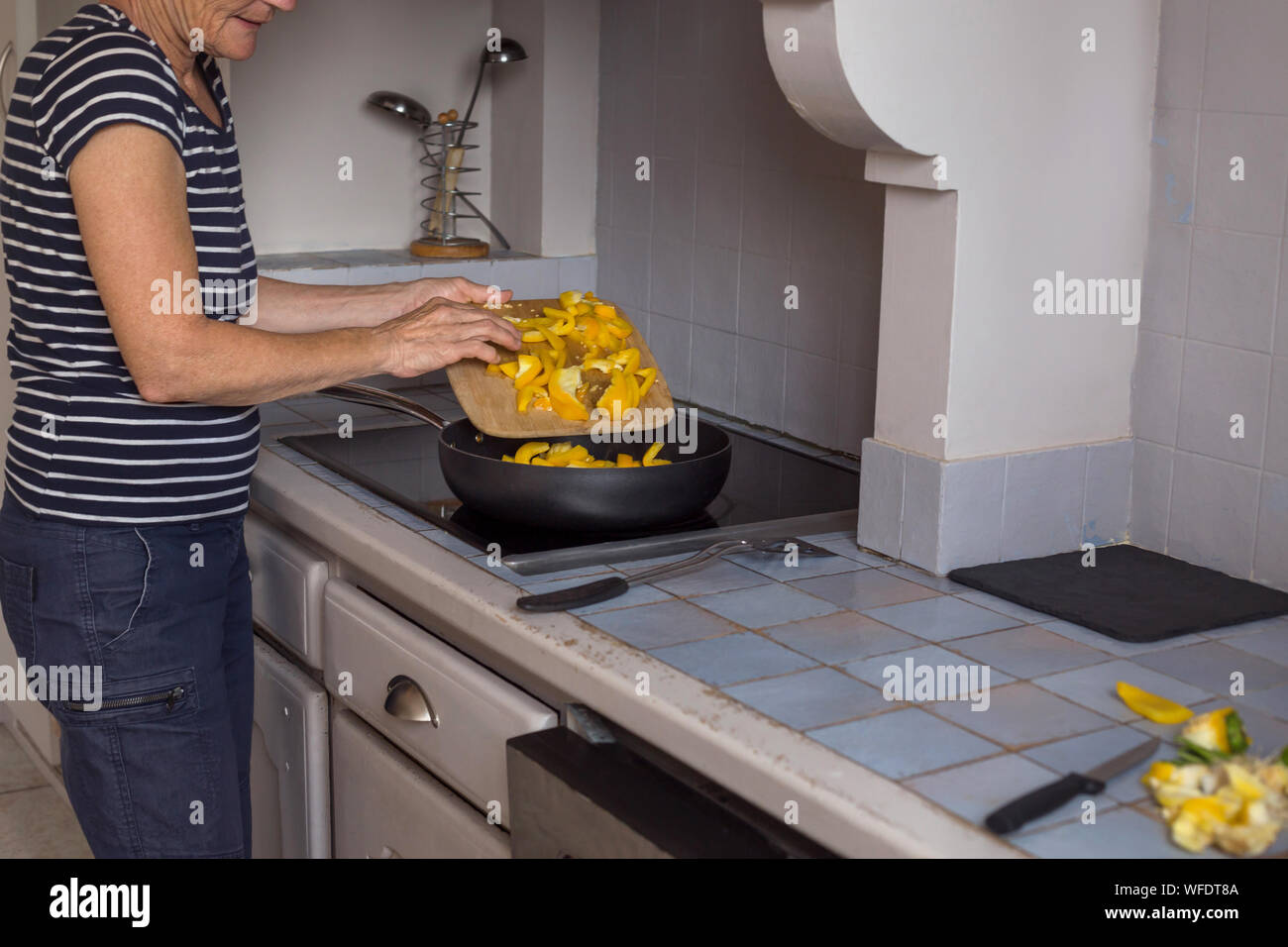 aged woman hands in process of cooking vegetables step by step recipe ...