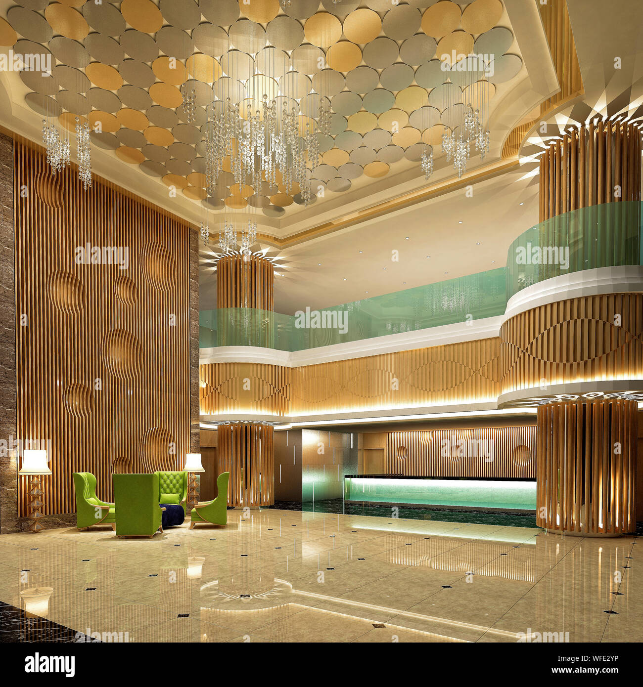 3d render luxury hotel reception hall lobby Stock Photo - Alamy