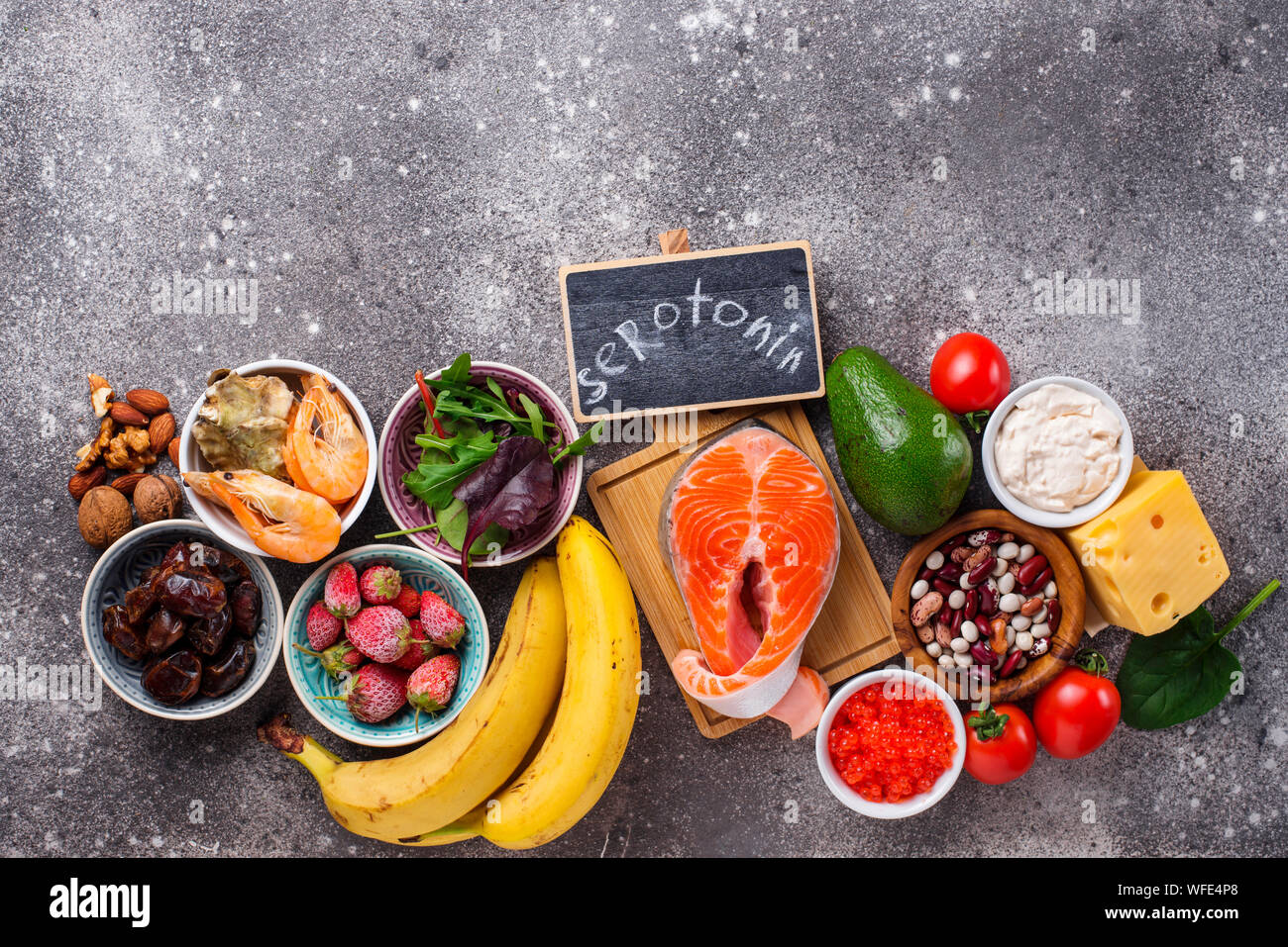Food for good mood and happiness Stock Photo - Alamy
