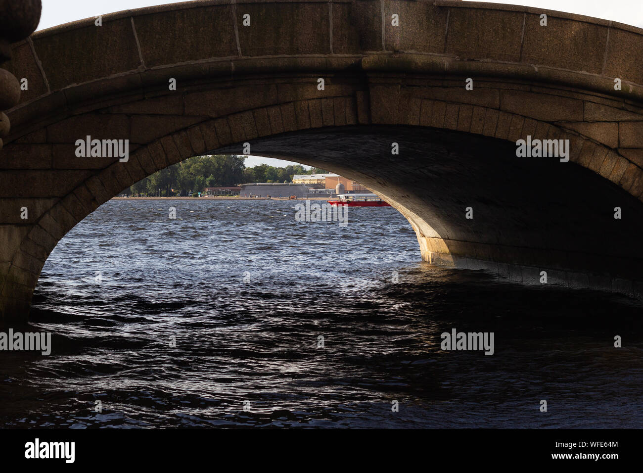 under the bridge water pier perspective Stock Photo - Alamy