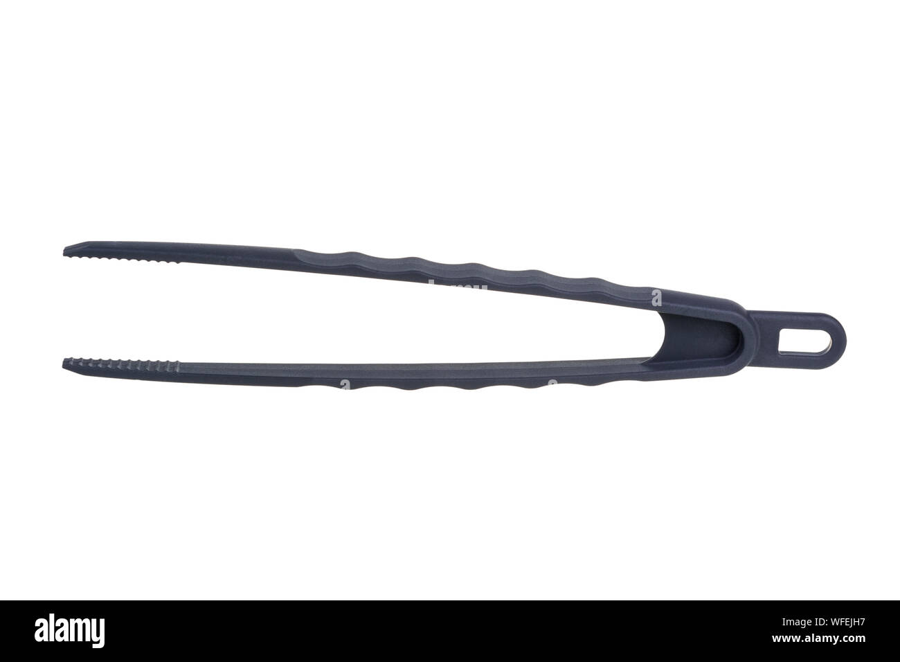 Black plastic food tongs isolated on white background Stock Photo - Alamy