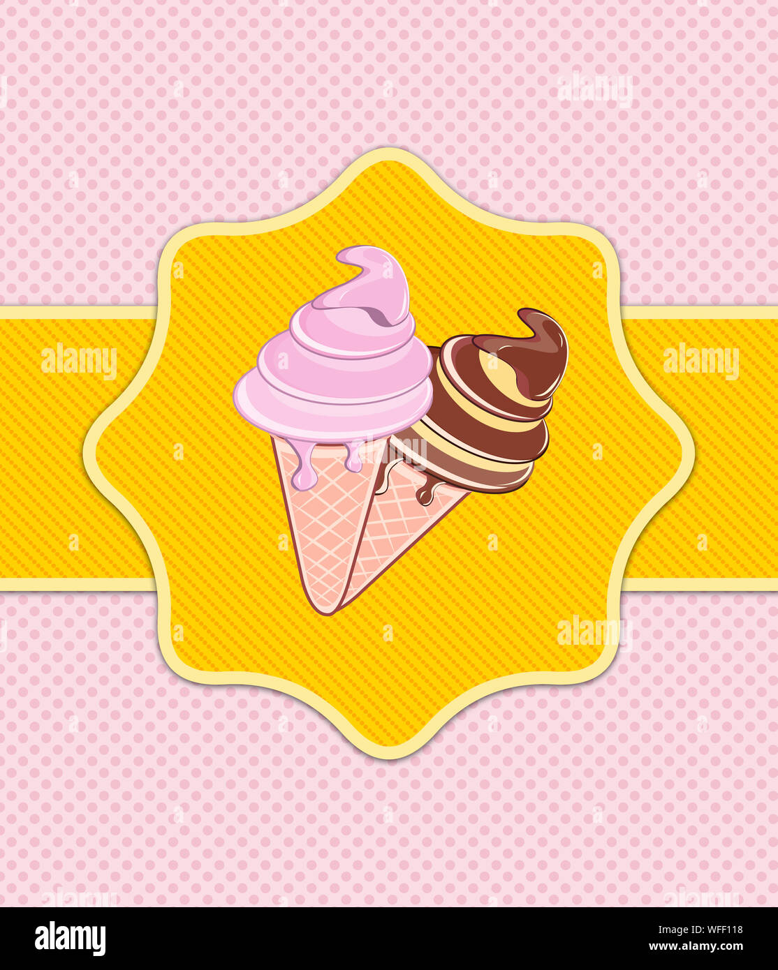Illustration of cute ice cream card design Stock Photo - Alamy