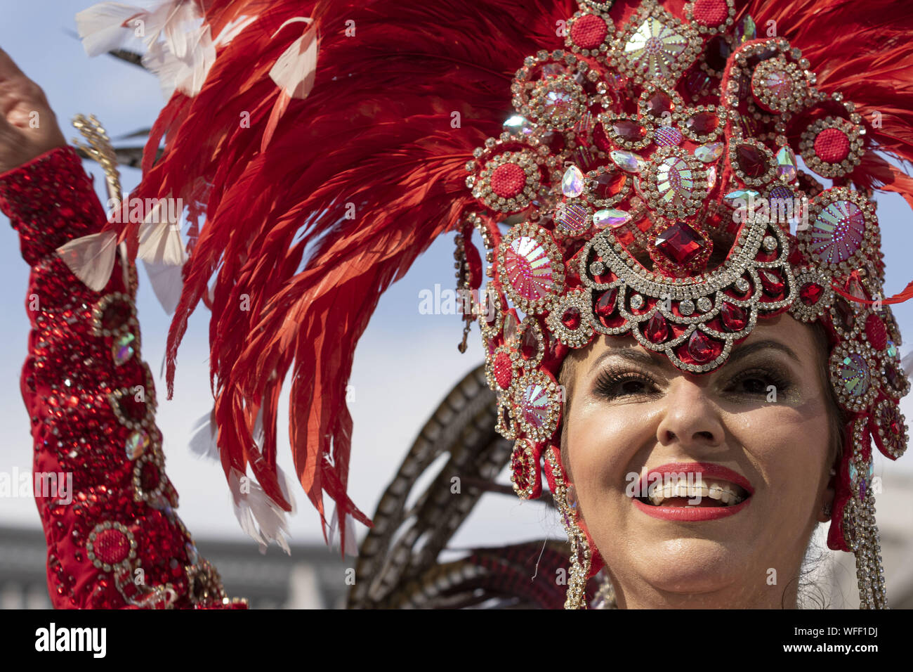 Tokyo, Japan. 31st Aug, 2019. A samba dancer performs through the ...