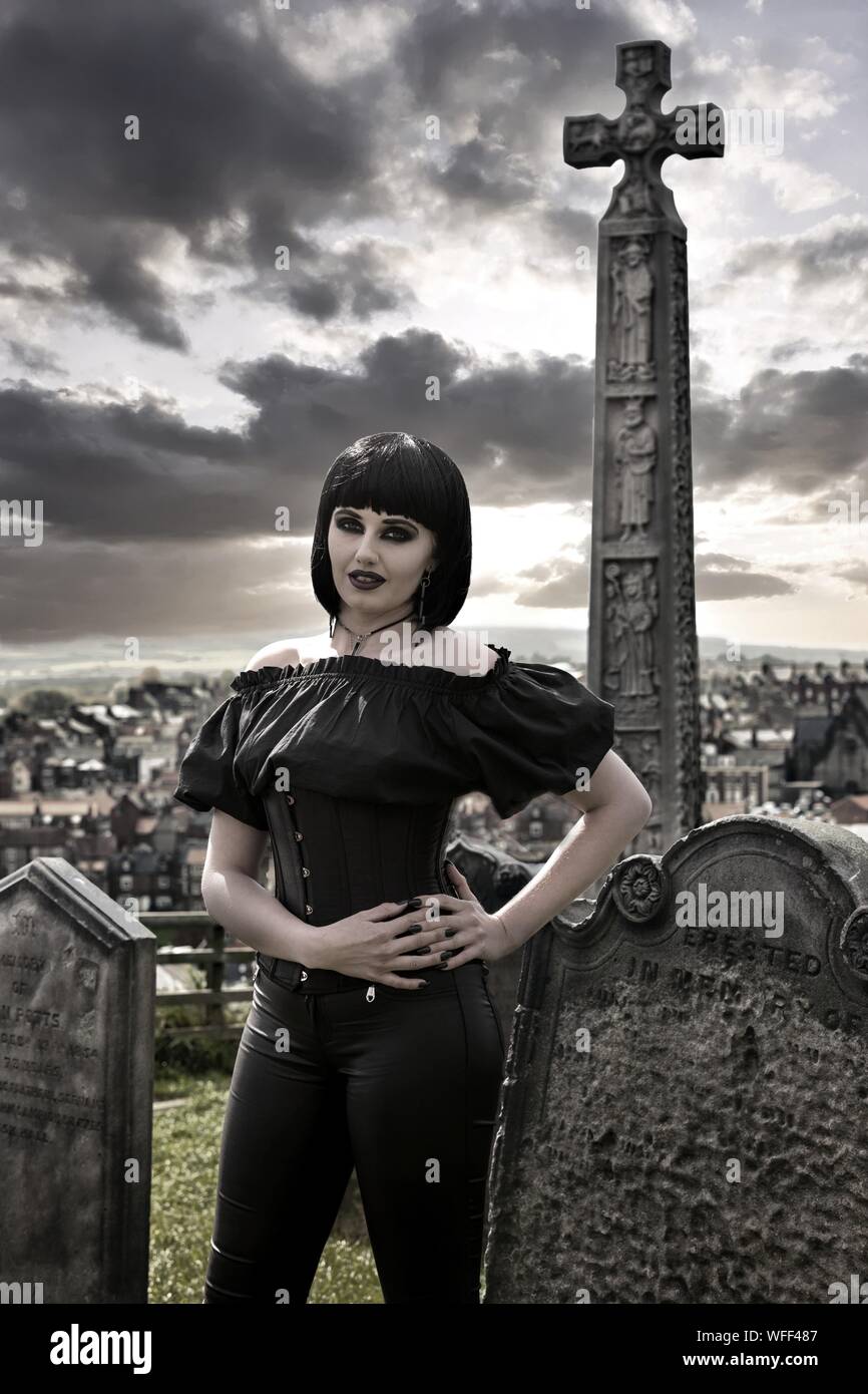 Goth woman smiling hi-res stock photography and images - Alamy