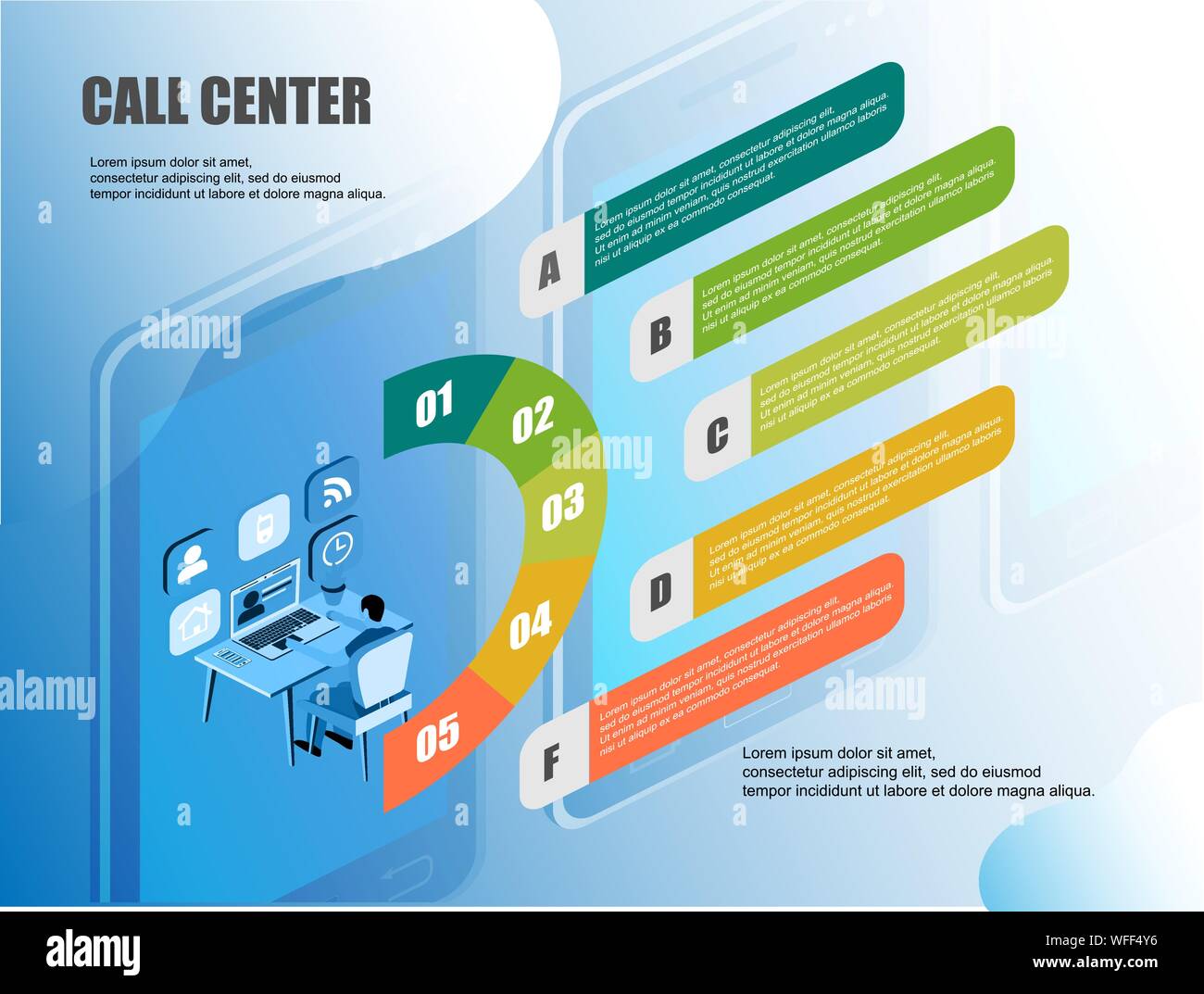 Icon with call center. 3d isometric people illustration. Business ...