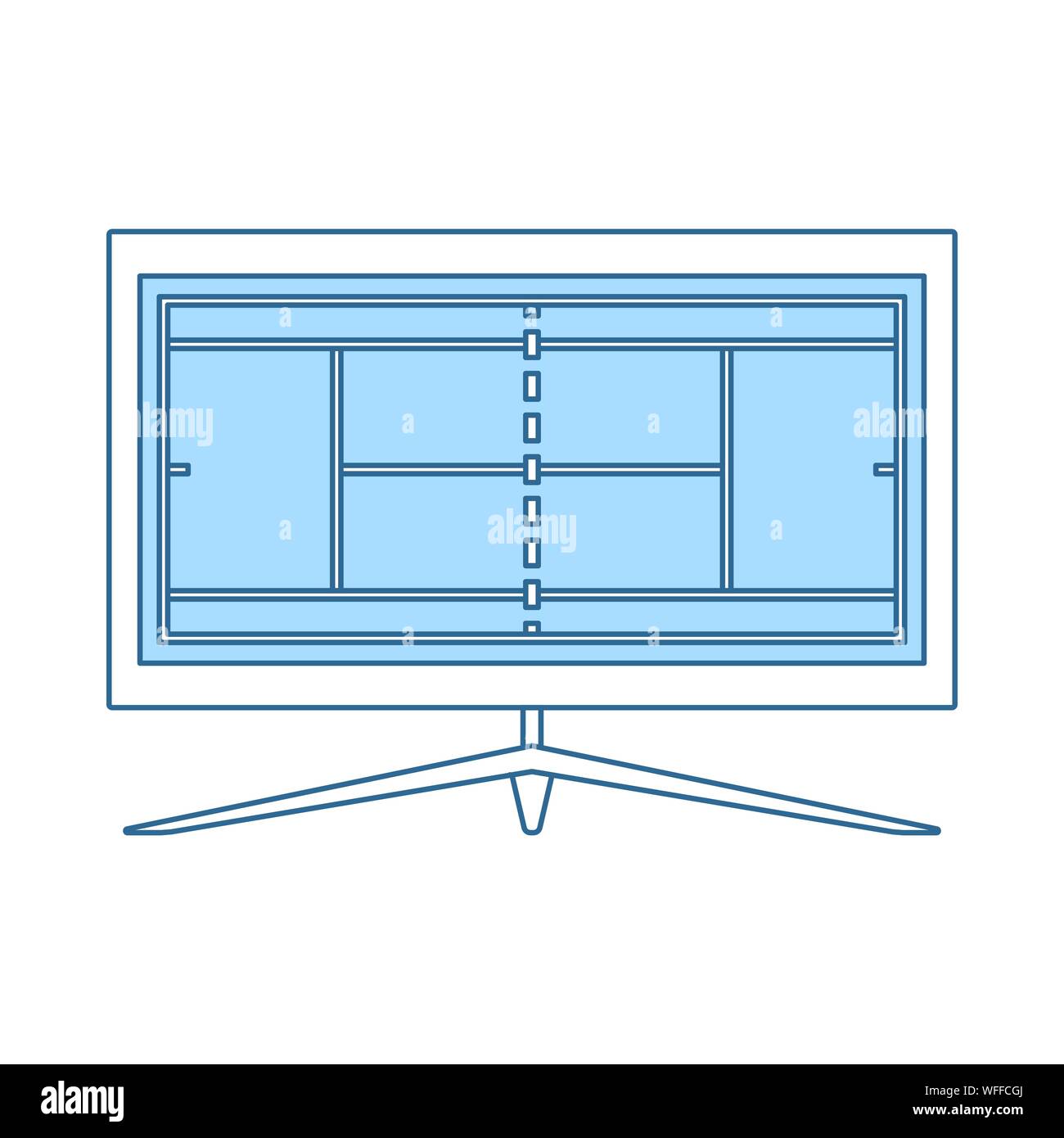 Tennis TV Translation Icon. Thin Line With Blue Fill Design. Vector ...