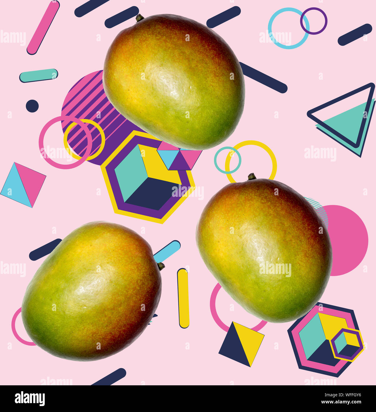 Retro style patterns with mango and colorful geometric elements design ...