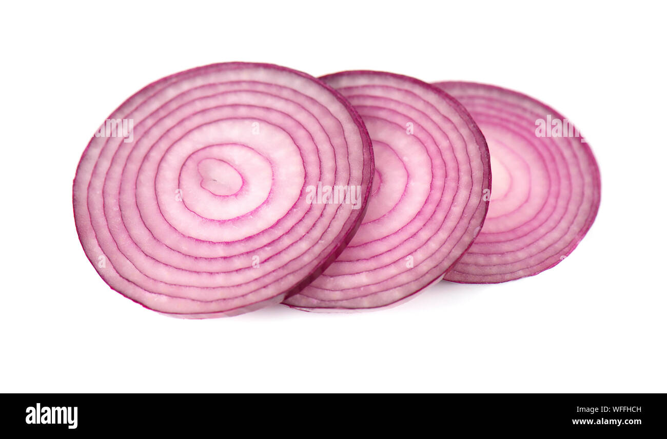 Sliced and falling red onion isolated on white background Stock Photo ...