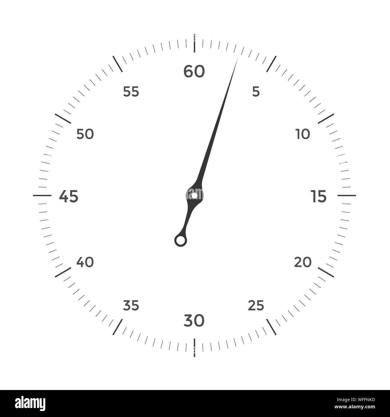 White clock face for with black and red pointer on white background ...