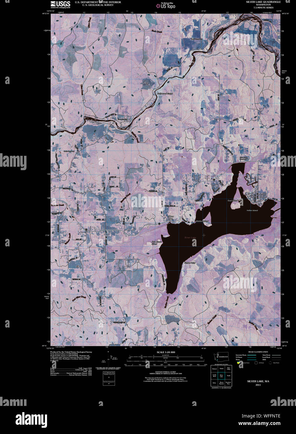 USGS Topo Map Washington State WA Silver Lake 20110429 TM Inverted ...