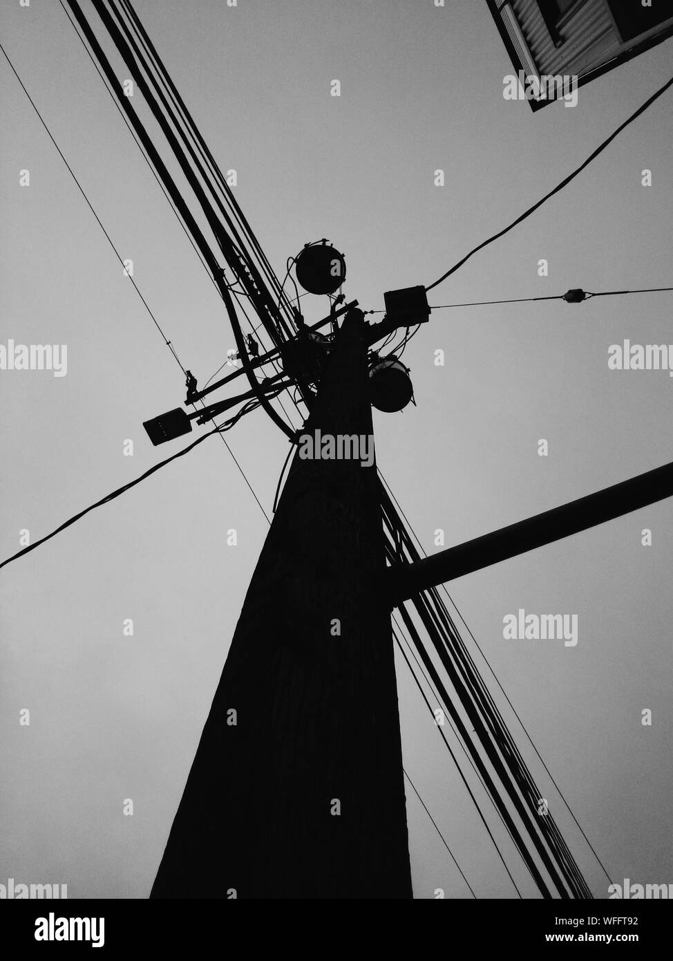 Telephone cable pole Black and White Stock Photos & Images - Alamy