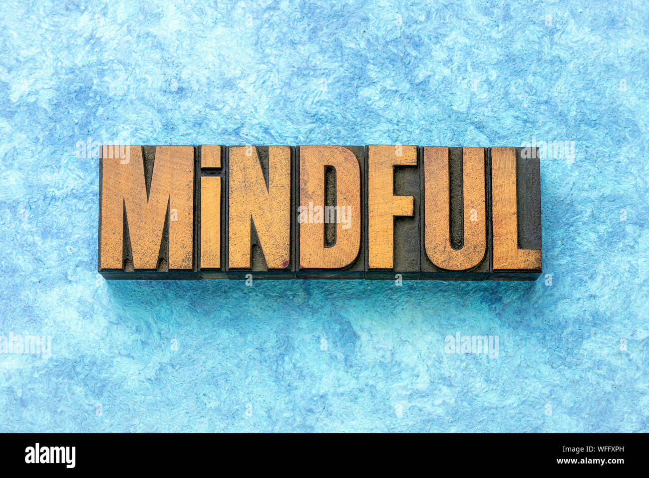 mindful word abstract in vintage letterpress wood type, self awareness ...