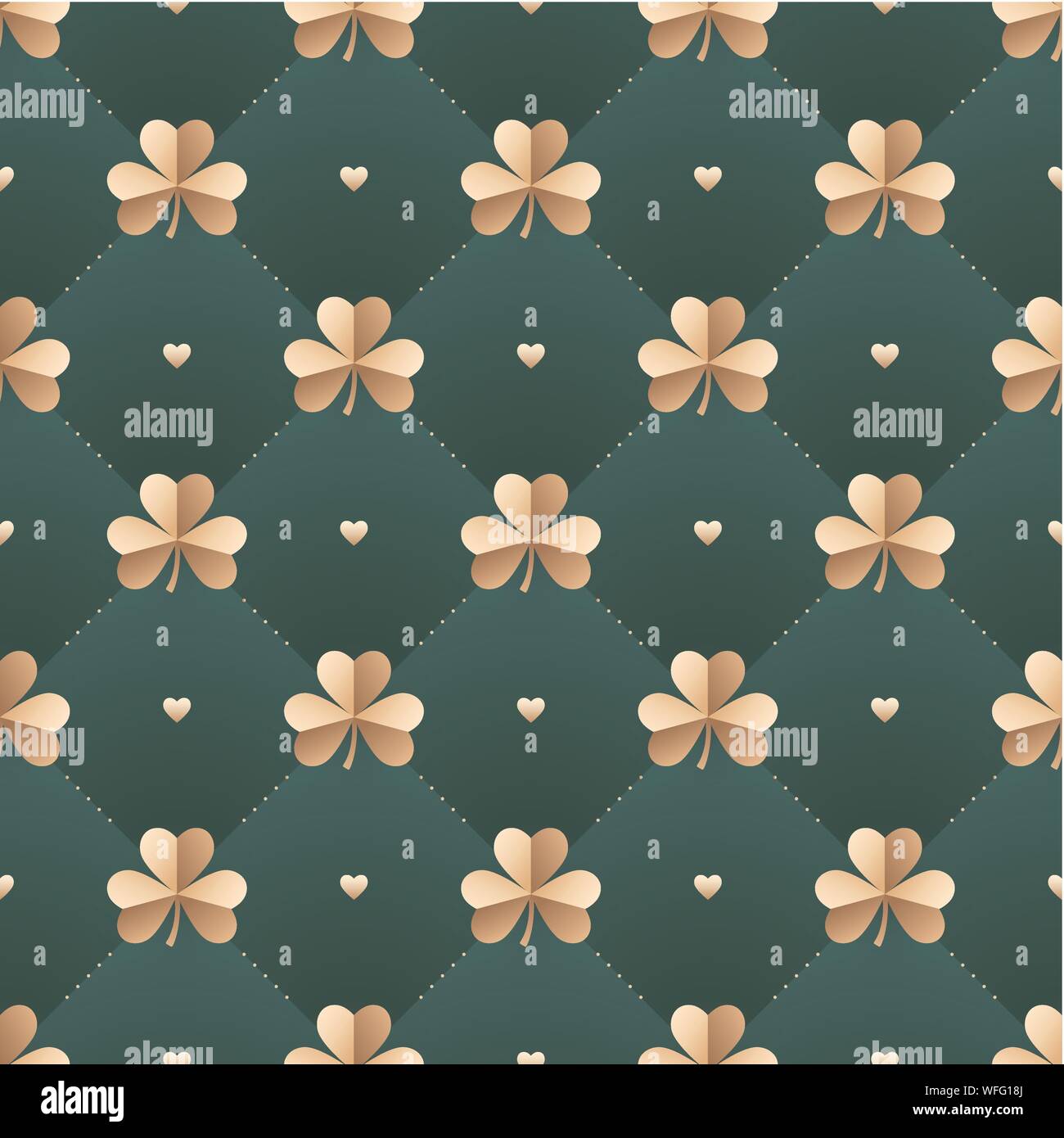 Seamless irish gold pattern with clover and heart on a dark green ...
