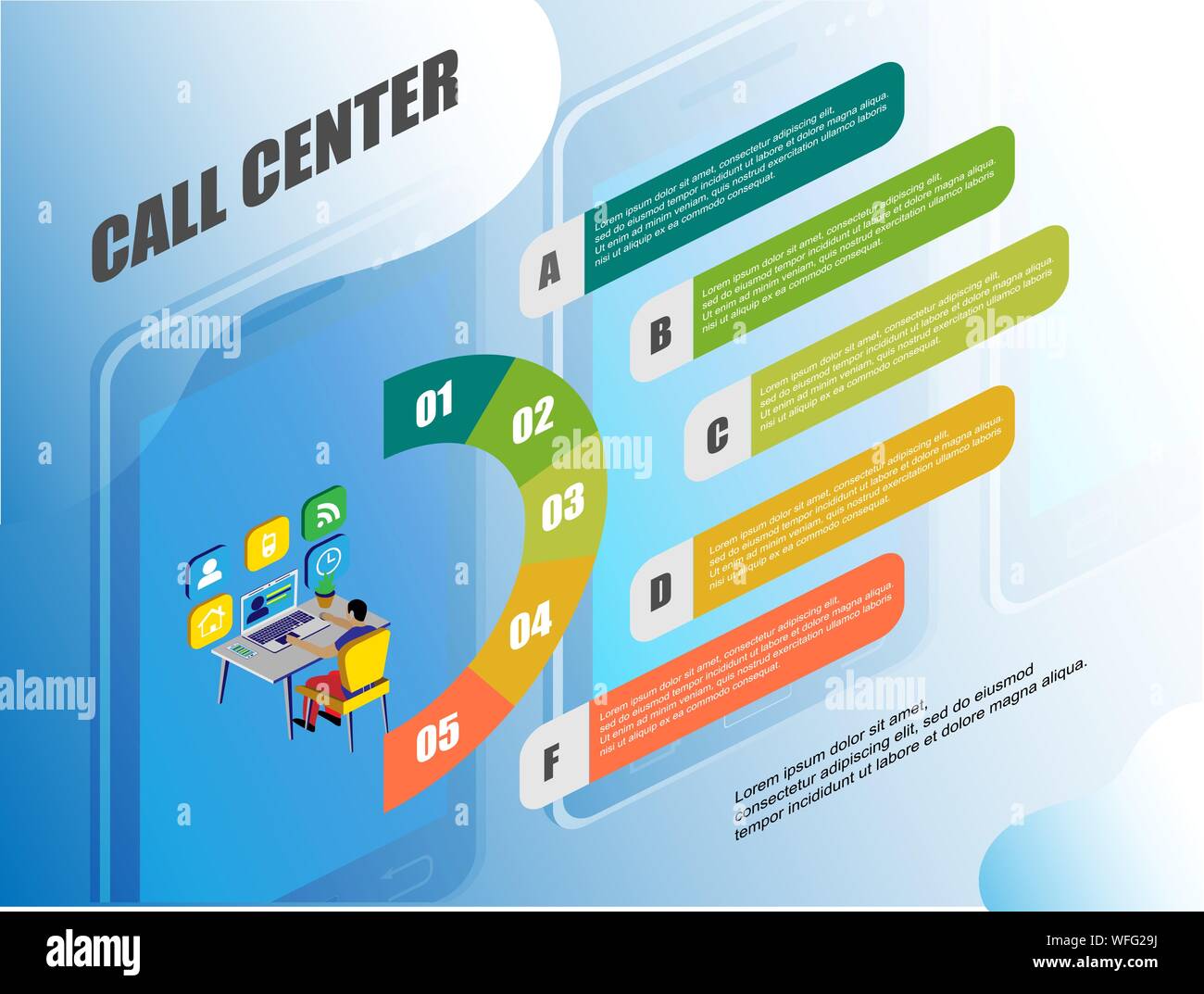 Icon with call center. 3d isometric people illustration. Business ...