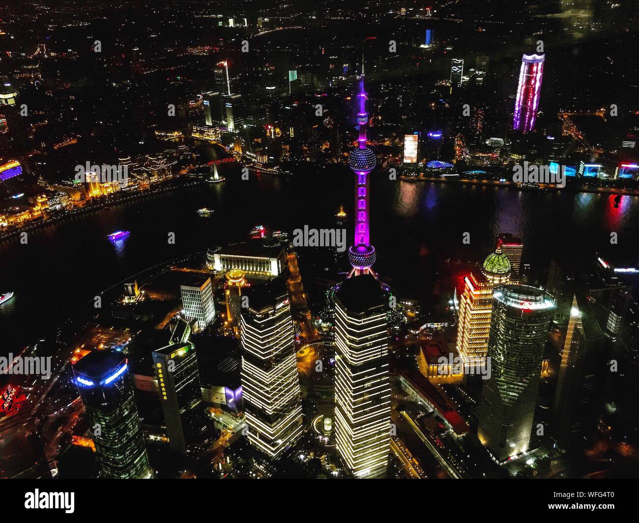 Aerial View Of City Lit Up At Night Stock Photo - Alamy