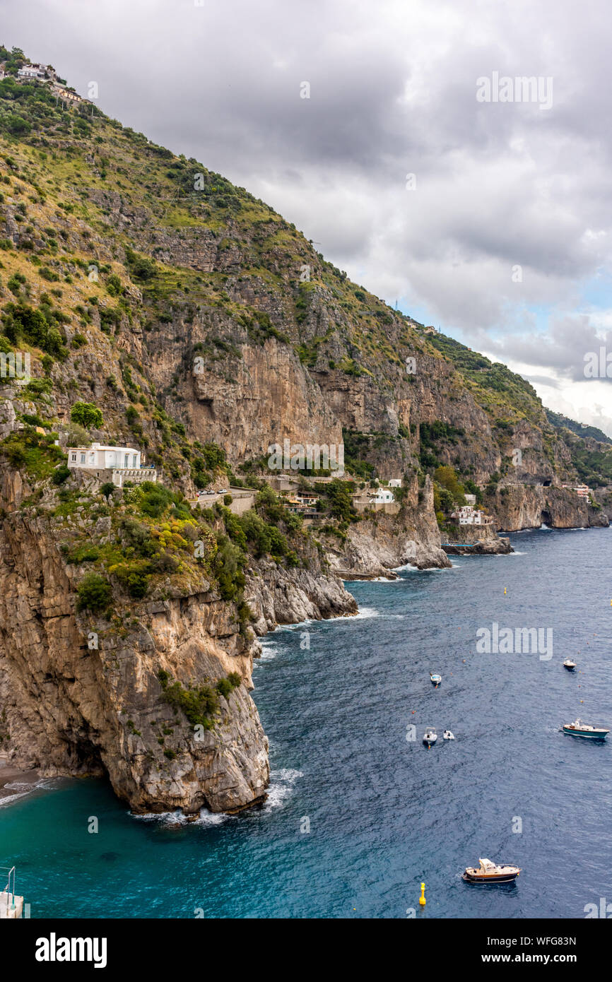 Italy, Positano, view of stretches of coastline on the Amalfi coast ...