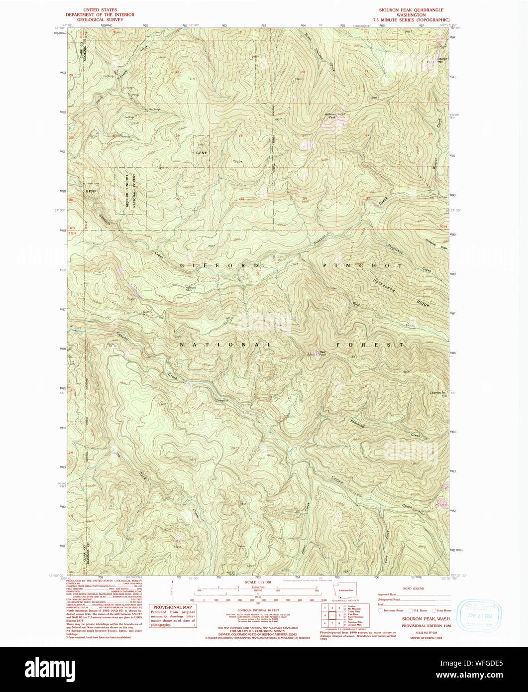 USGS Topo Map Washington State WA Siouxon Peak 243730 1986 24000 ...