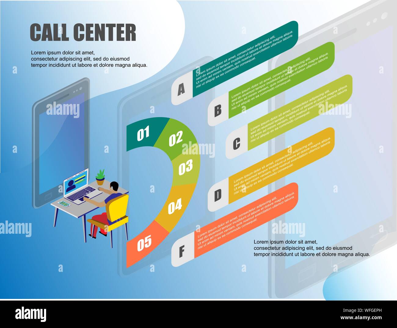 Call center. Flat illustration. Office business concept. 3d isometric ...