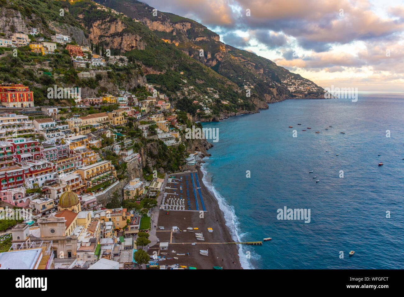 Italy, Positano, panorama of houses and the beach Stock Photo - Alamy