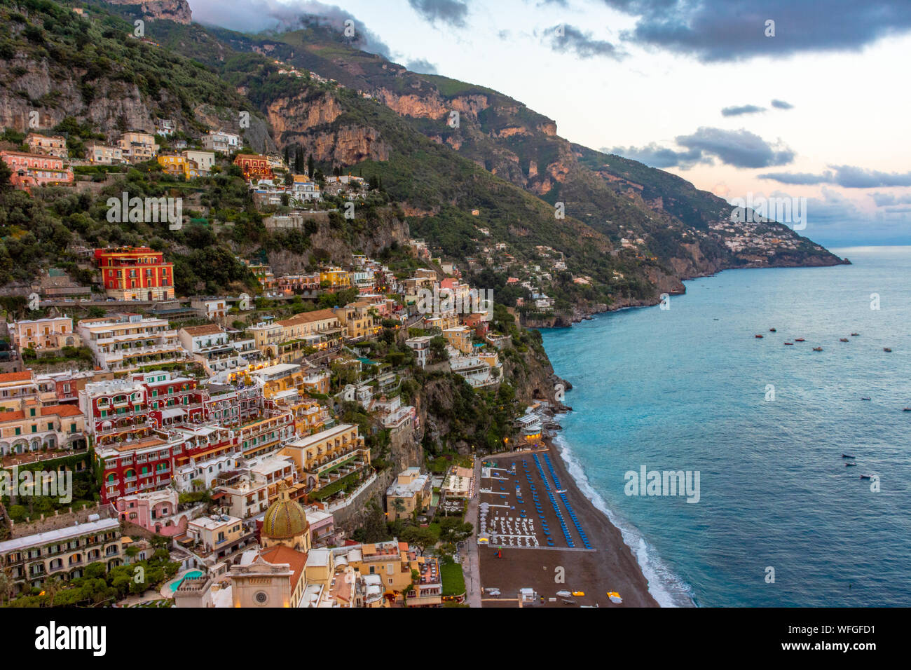Italy, Positano, panorama of houses and the beach Stock Photo - Alamy