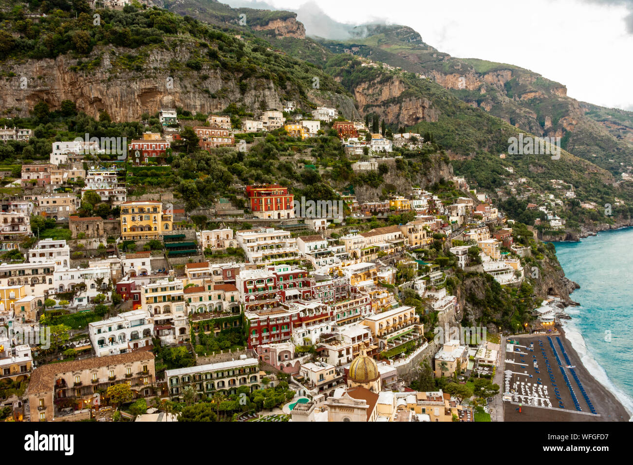 Italy, Positano, panorama of houses and the beach Stock Photo - Alamy
