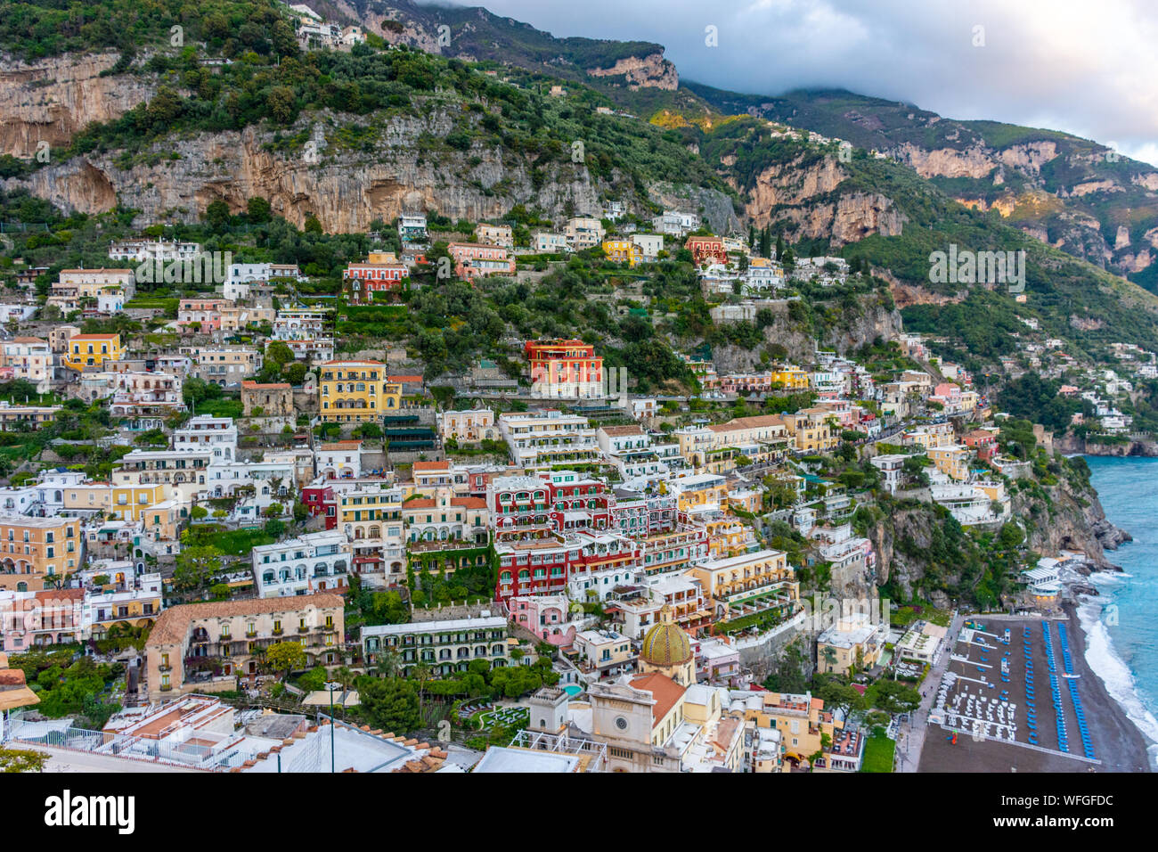 Italy, Positano, panorama of houses and the beach Stock Photo - Alamy
