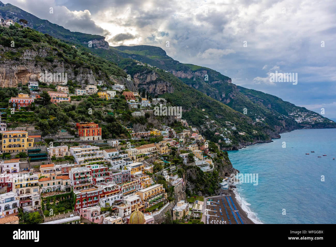 Italy, Positano, panorama of houses and the beach Stock Photo - Alamy