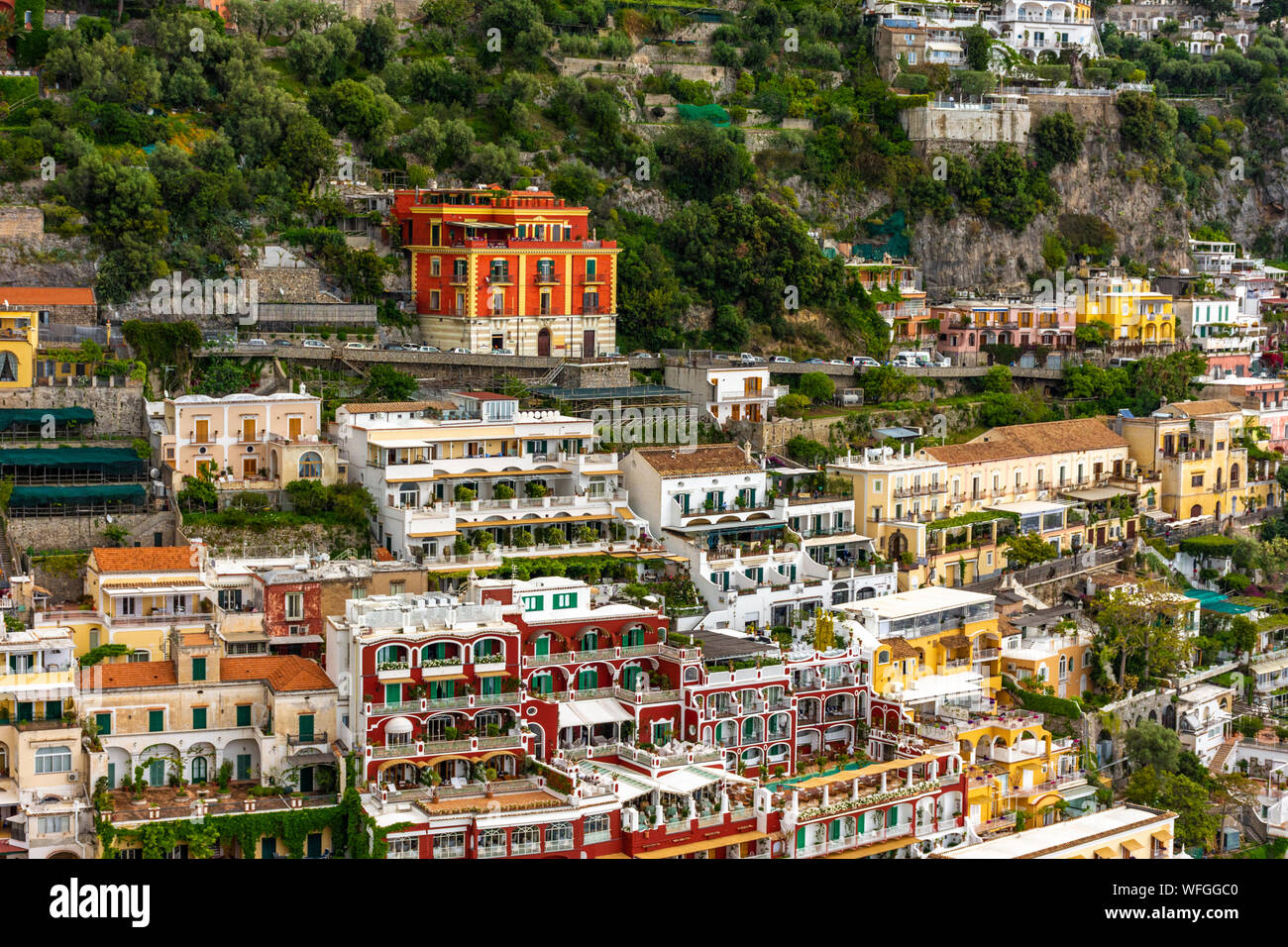 Italy, Positano, panorama of houses and the beach Stock Photo - Alamy