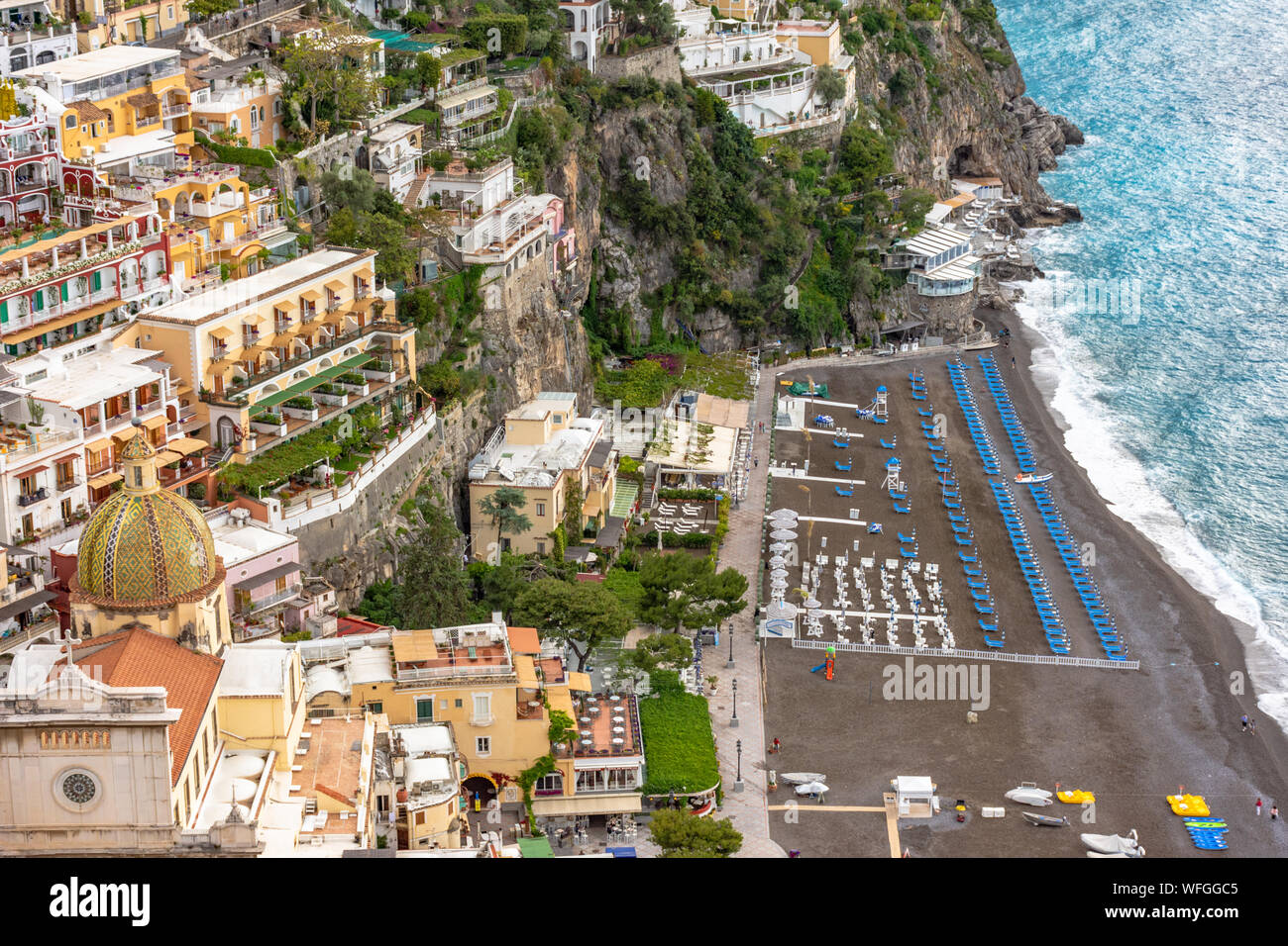 Italy, Positano, panorama of houses and the beach Stock Photo - Alamy