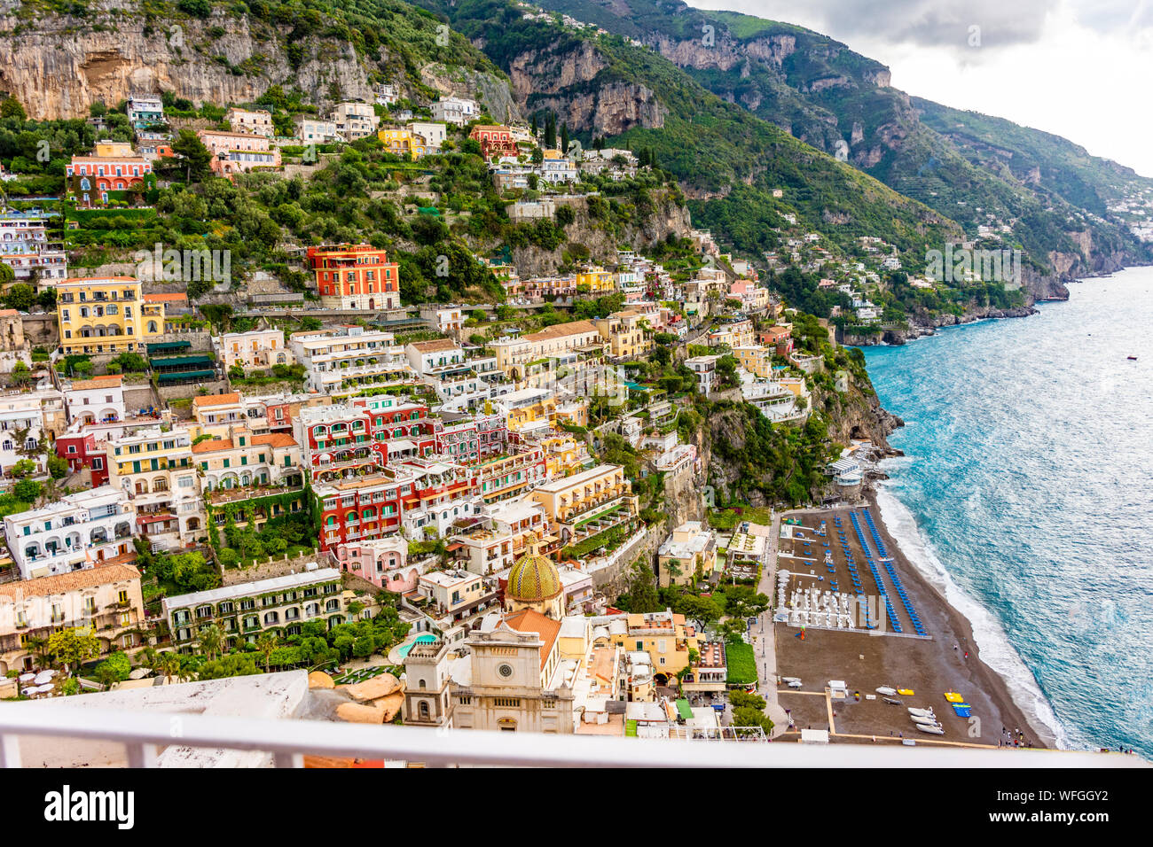 Italy, Positano, panorama of houses and the beach Stock Photo - Alamy