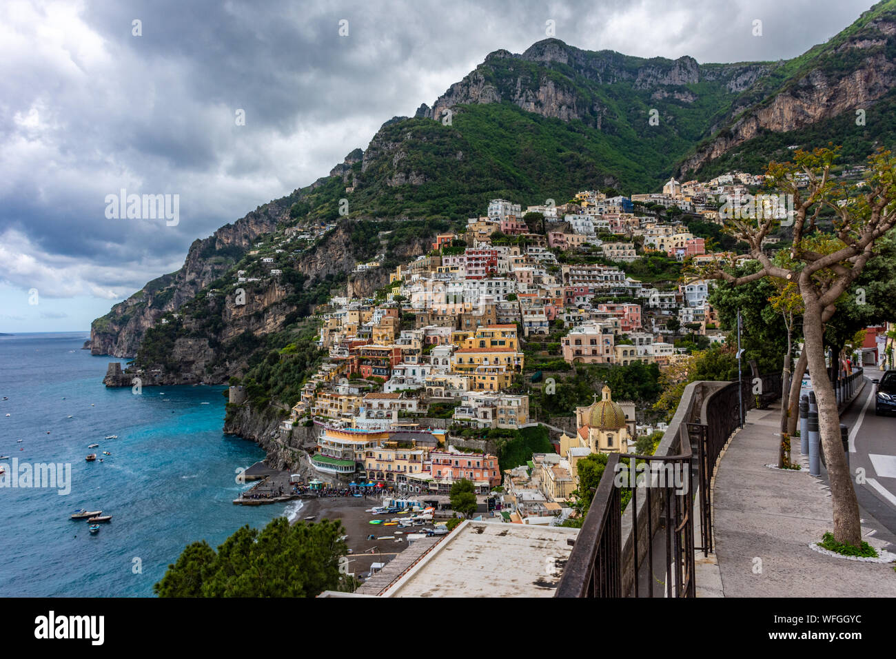 Italy, Positano, panorama of houses and the beach Stock Photo - Alamy