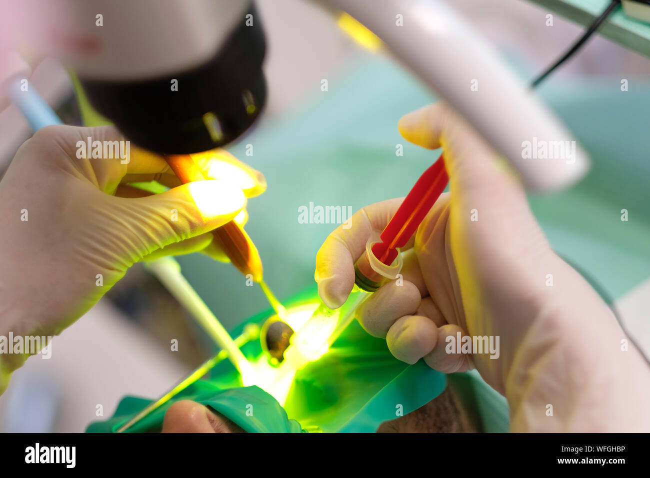 The dentist performs manipulations to treat the patient's teeth in the ...