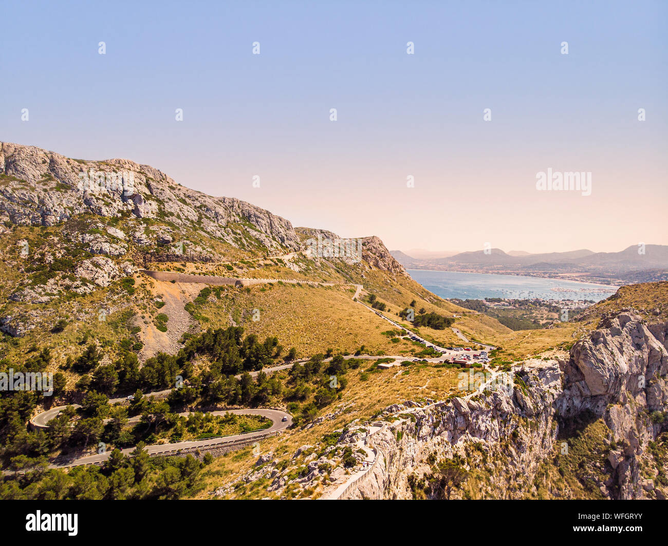 Aerial view of Mirador Es Colomer viewpoint, Cap De Formentor, Mallorca ...