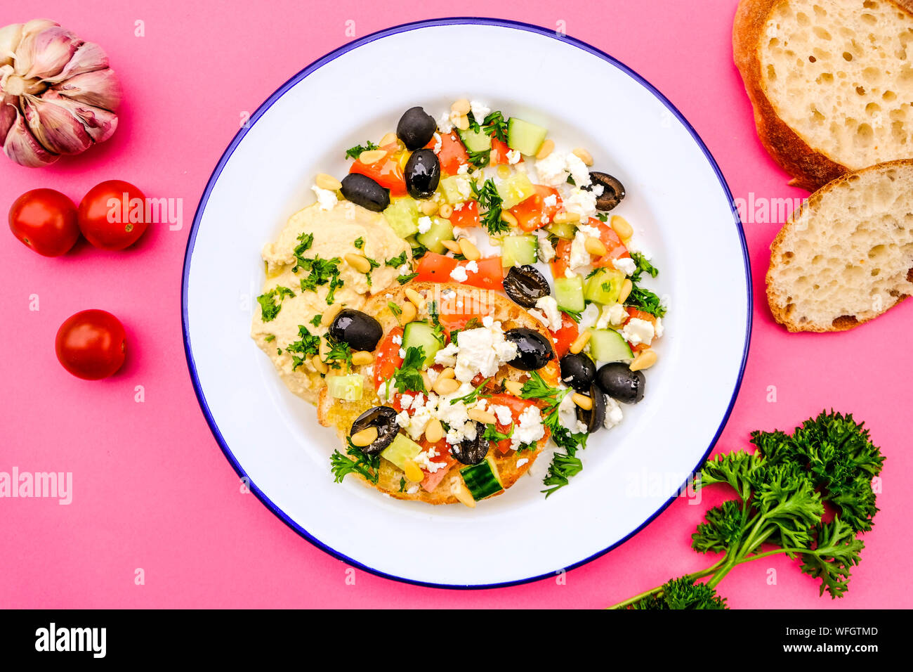 Healthy Mediterranean Style Breakfast With Ciabatta Bread, Black Olives ...