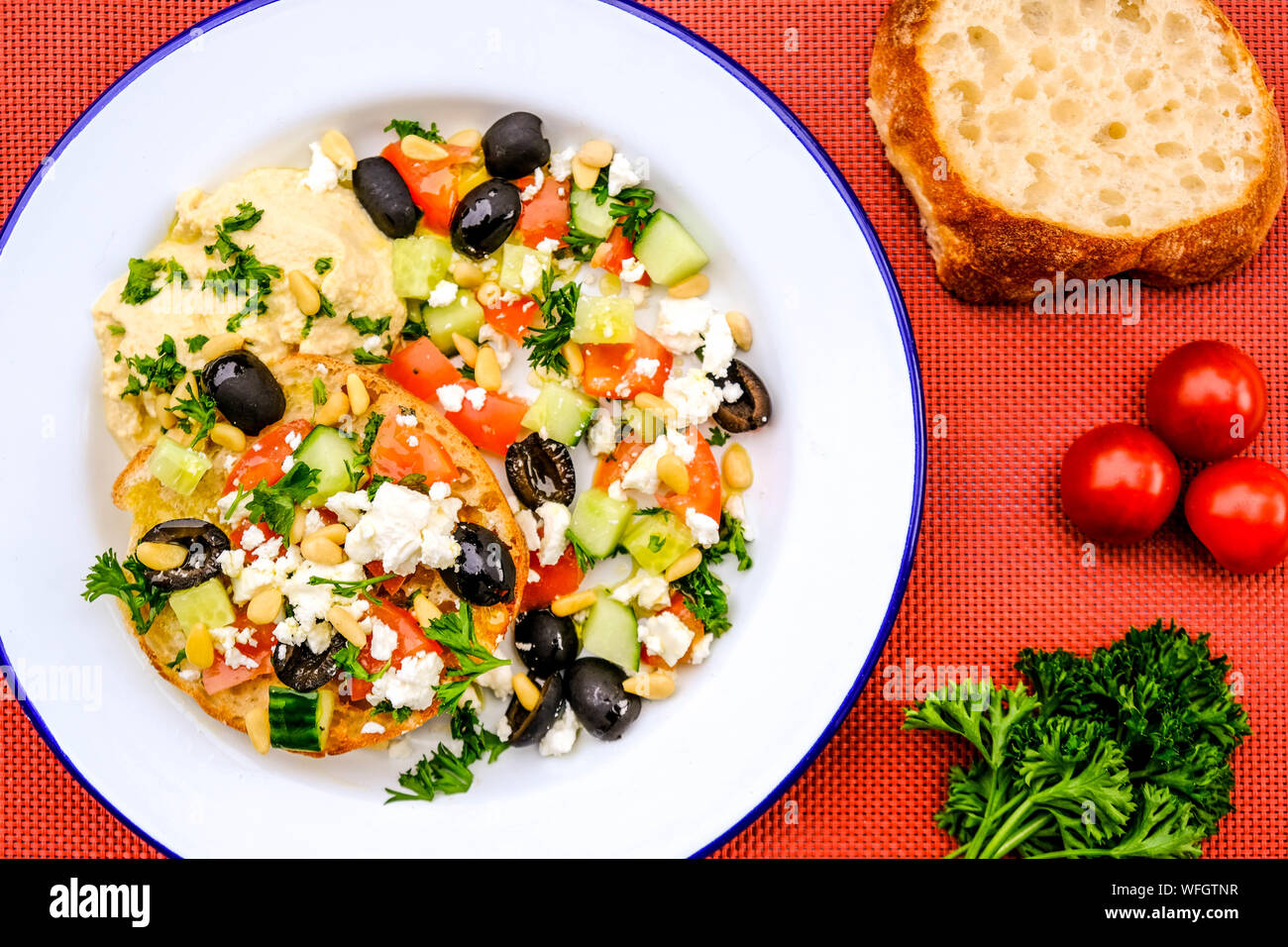 Healthy Mediterranean Style Breakfast With Ciabatta Bread, Black Olives ...